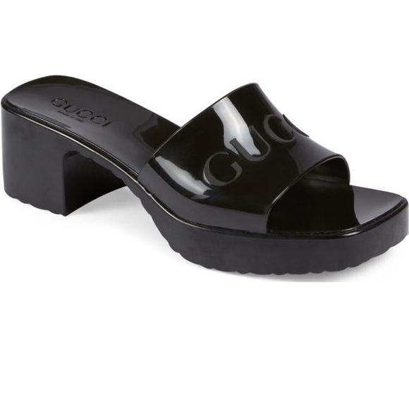Gucci | Shoes | Gucci Rubber Logo Platform Size 39 Black | Poshmark